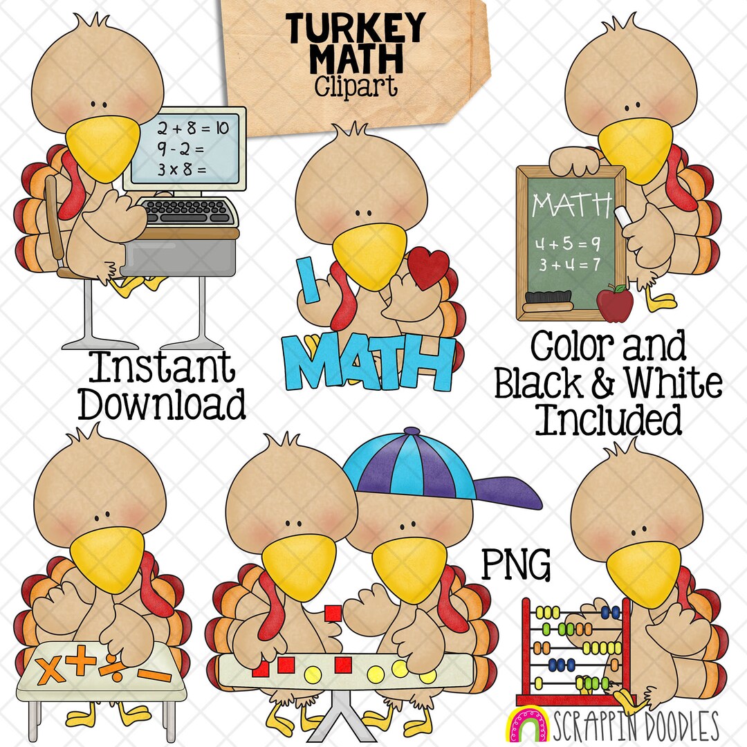 Turkey Clipart Math Turkeys Clip Art Cute School Turkeys - Etsy