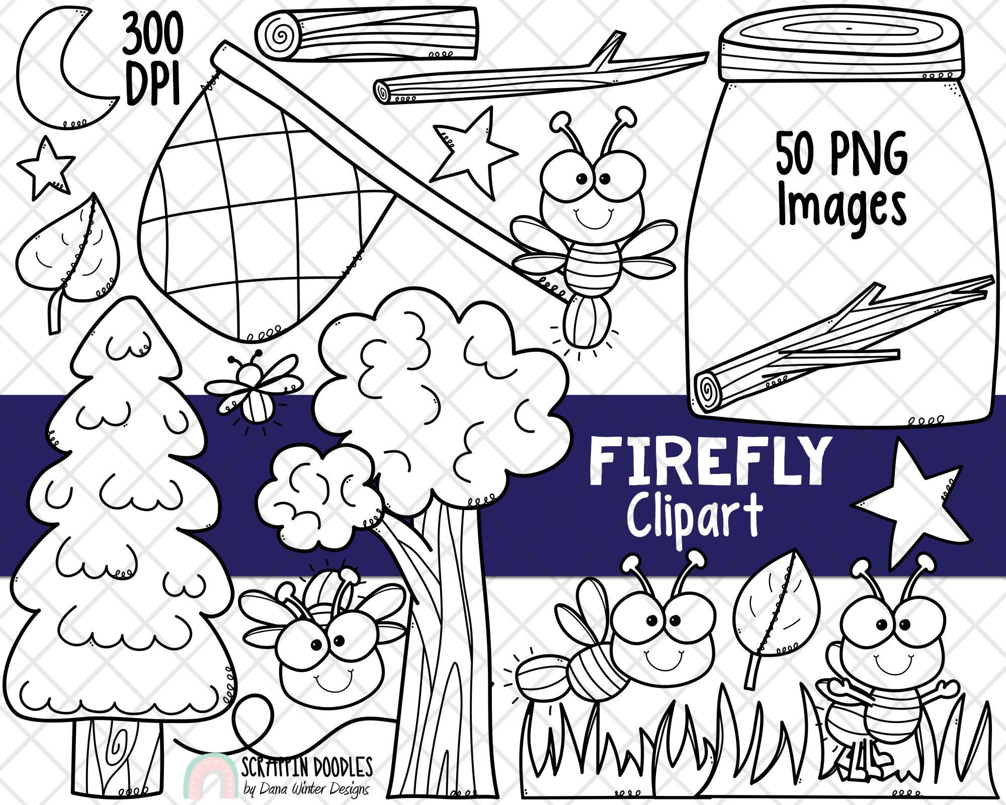 Firefly Clipart Insect Clipart Catching Bugs Hand Drawn Clipart ...