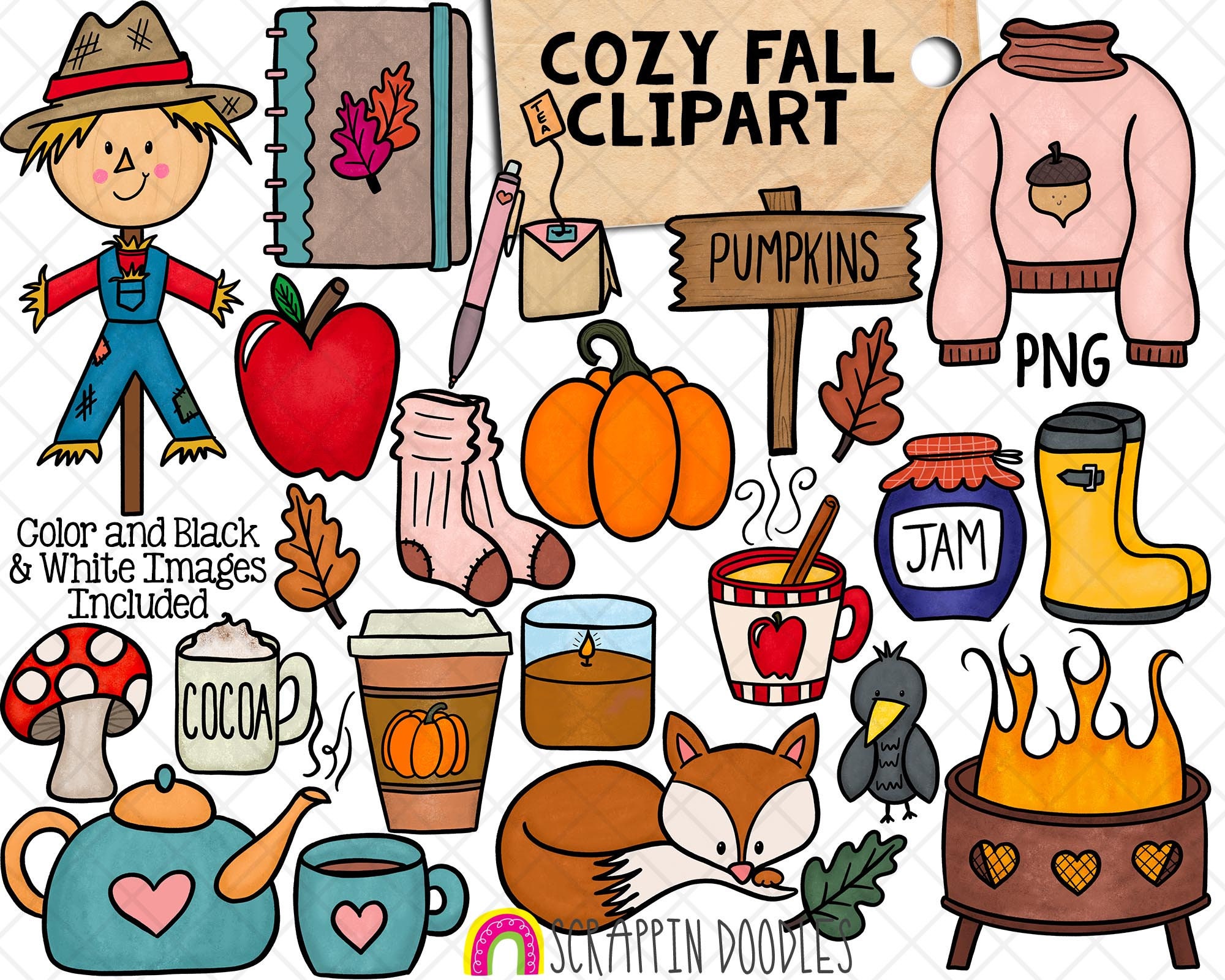 Cozy Fall Clip Art Autumn Sweater Weather Fall Planner Graphics Apple ...