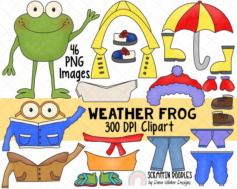 Weather Clip Art Weather Frog Dress up Seasonal Clothing Winter Spring ...