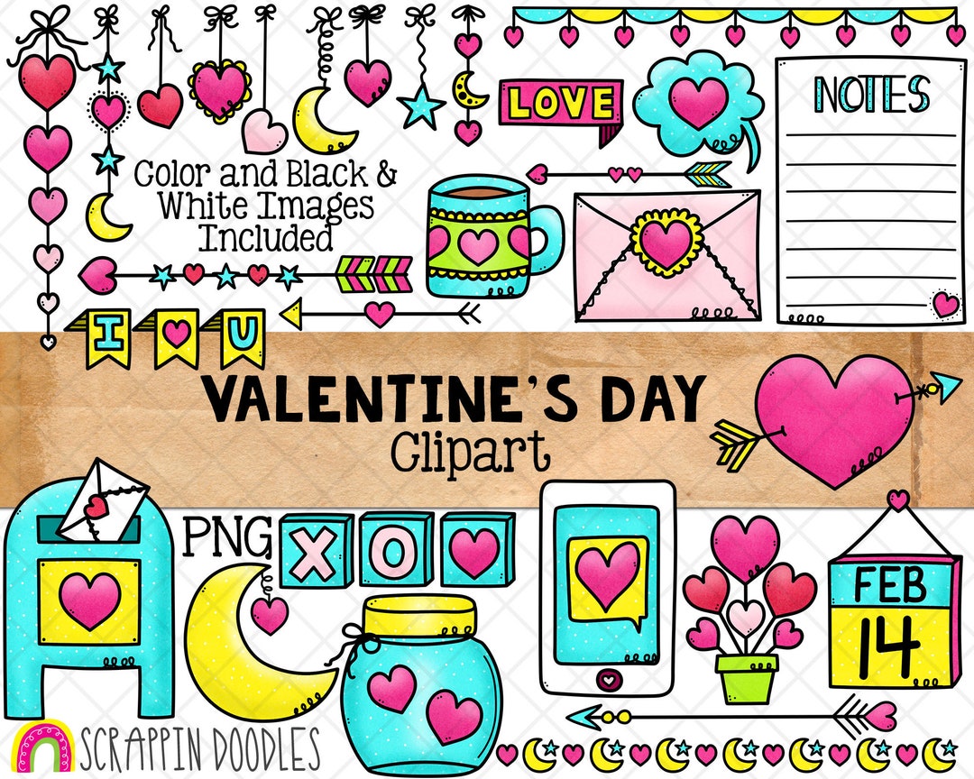 Valentine's Day Doodle Clip Art - Valentine Bullet Journal - Commercial ...