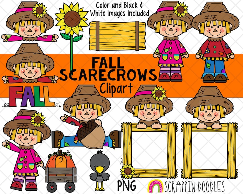 Fall Scarecrows Clipart - Commercial Use Scarecrow Clipart - Sunflower ...