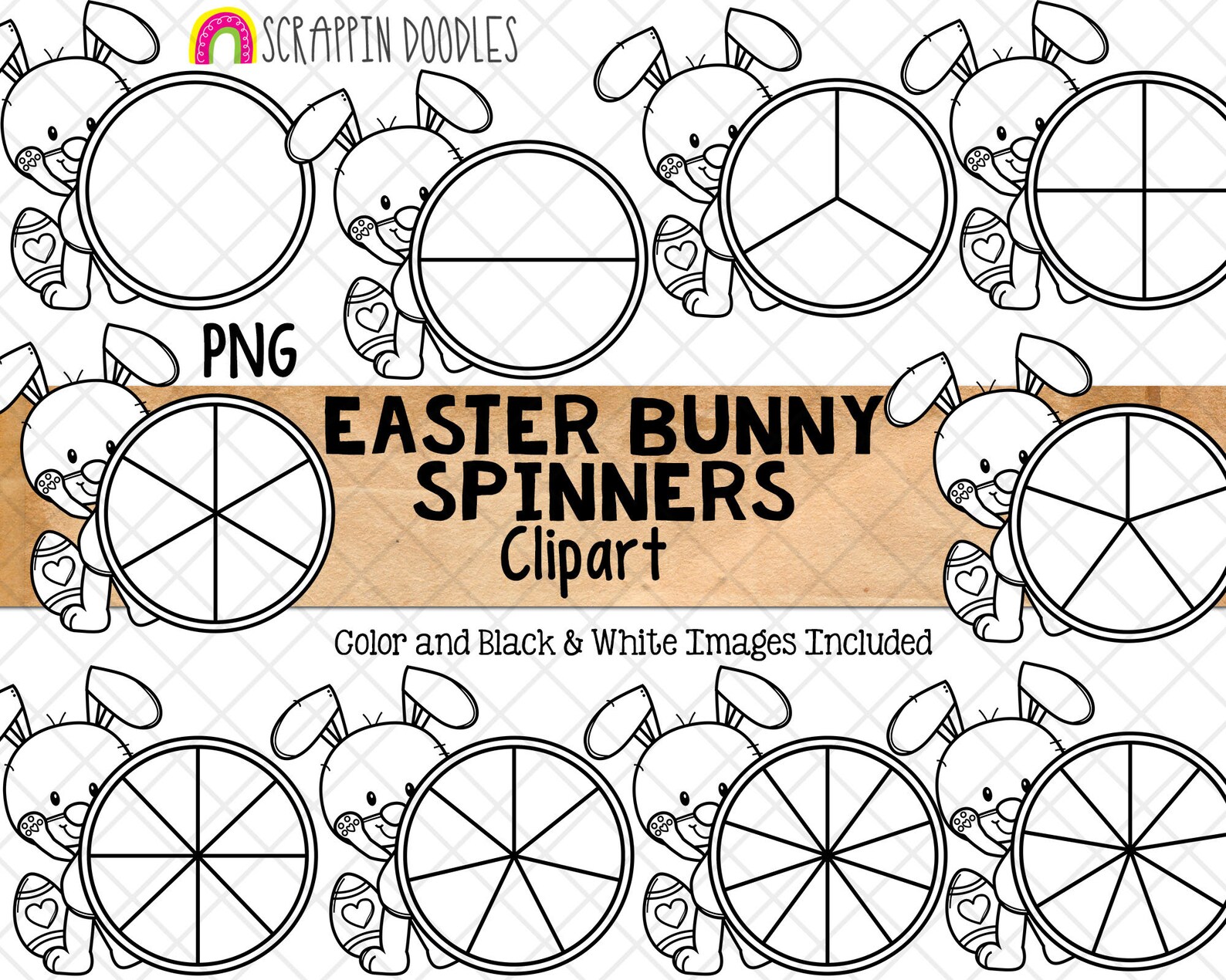 Bunny Spinner Clip Art Commercial Use Easter Rabbits Holding Spinners ...