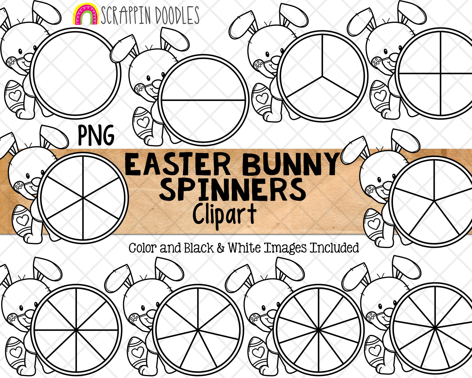 Bunny Spinner Clip Art Commercial Use Easter Rabbits Holding Spinners ...