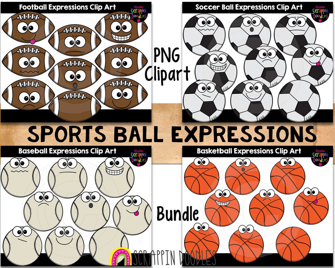 Sports Ball Expressions Clip Art Bundle Soccer Ball - Etsy