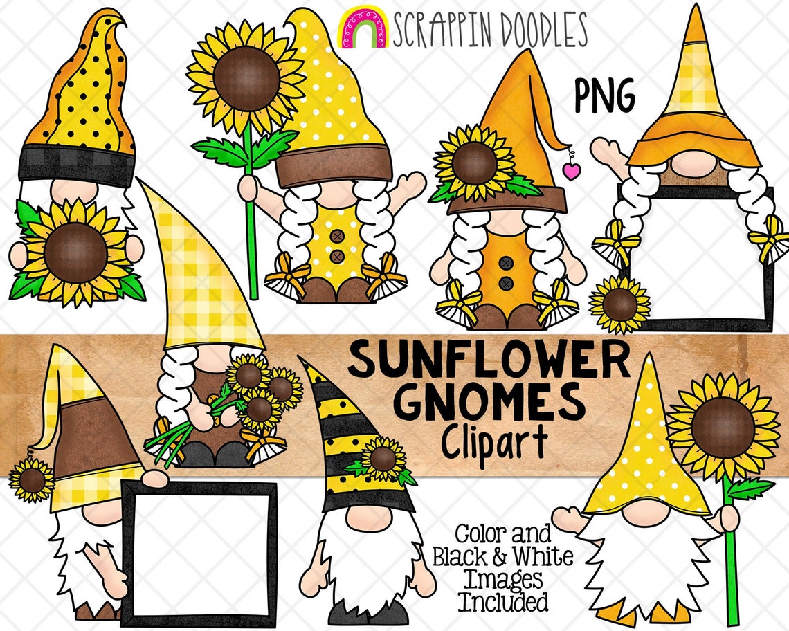 Sunflower Gnome Clipart Autumn Gnomes Fall Garden Gnomes - Etsy