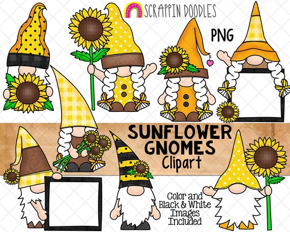 Sunflower Gnome Clipart Autumn Gnomes Fall Garden Gnomes - Etsy