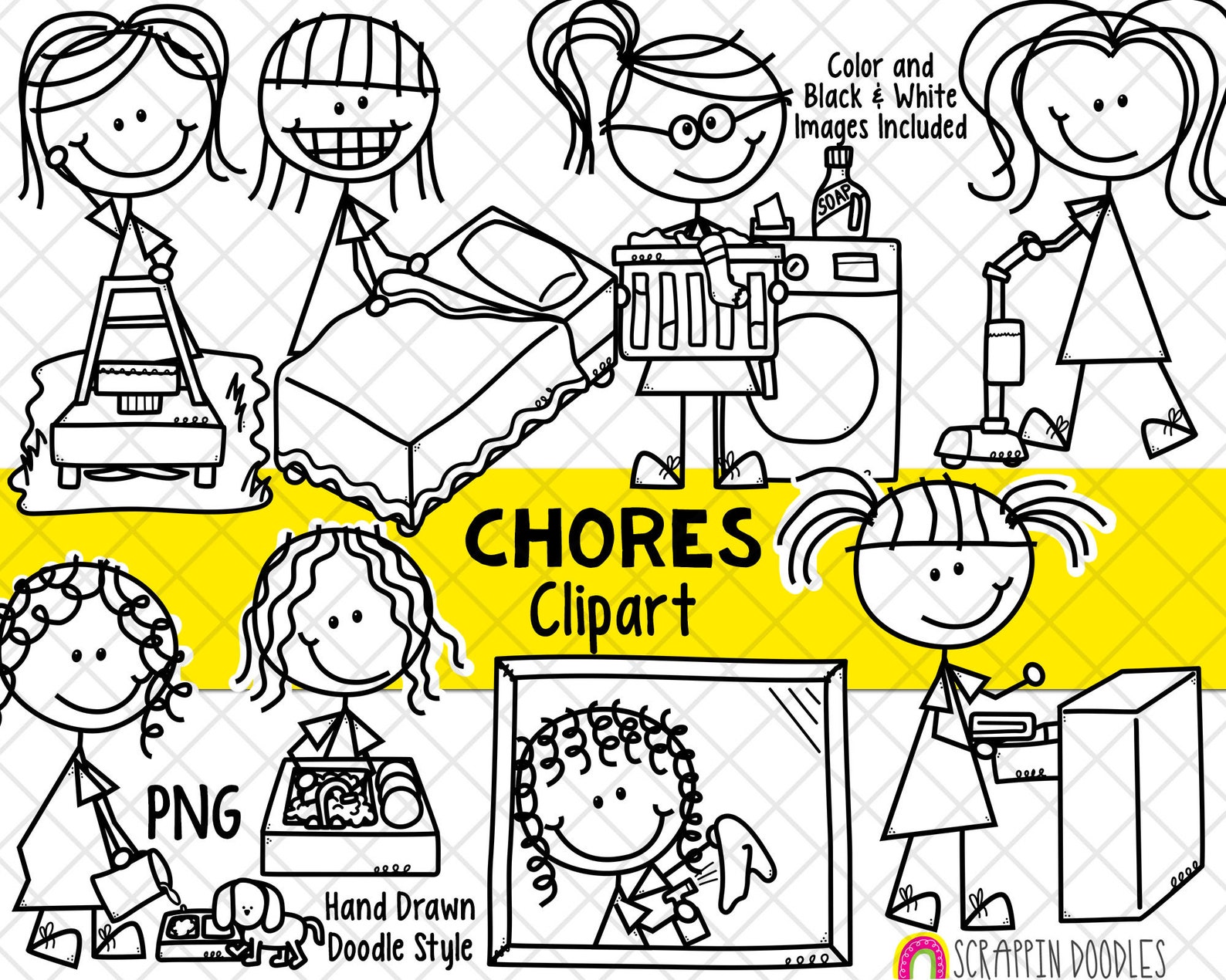 Household Chores Clipart doodle Girls Chores Clipart Kids Doing Chores ...