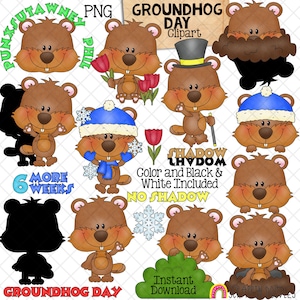 Groundhog Day Clip Art - Punxsutawney Phil Clipart - Ground Hog Shadow ...