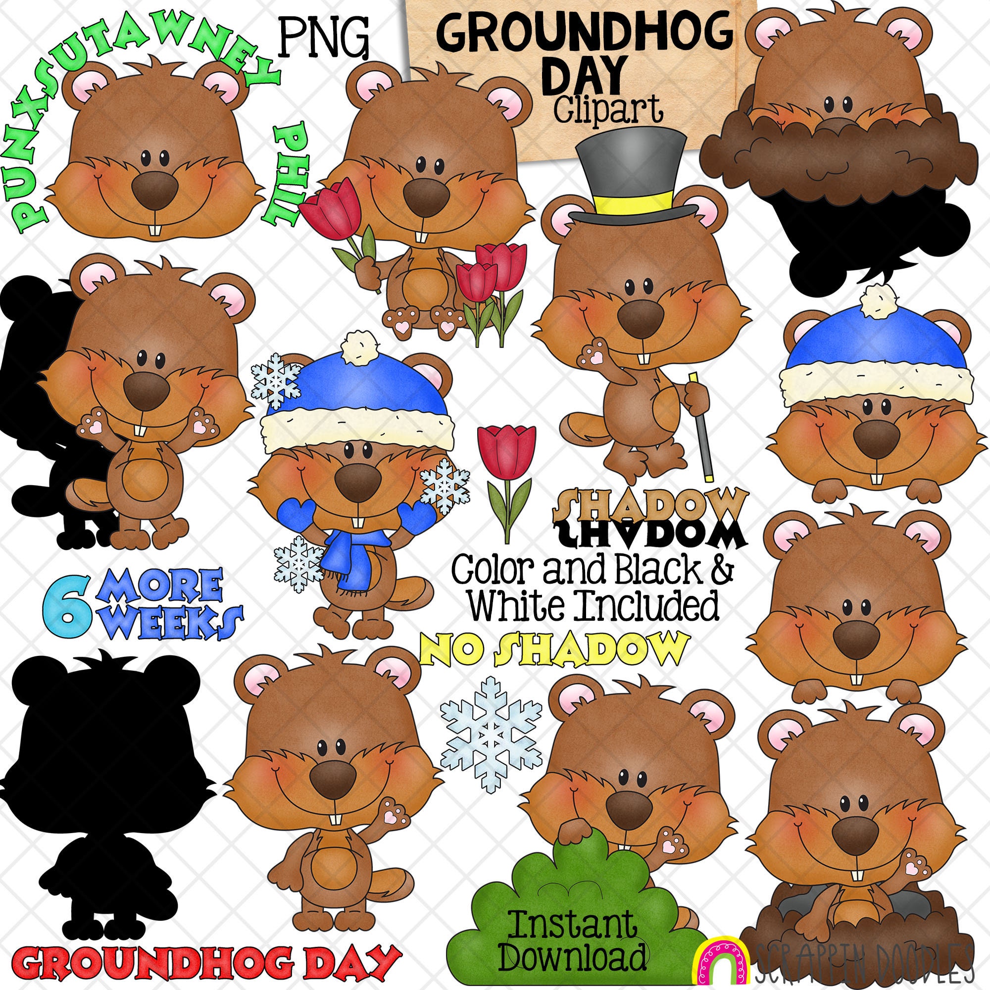 Groundhog Day Clip Art Punxsutawney Phil Clipart Ground Hog Shadow ...