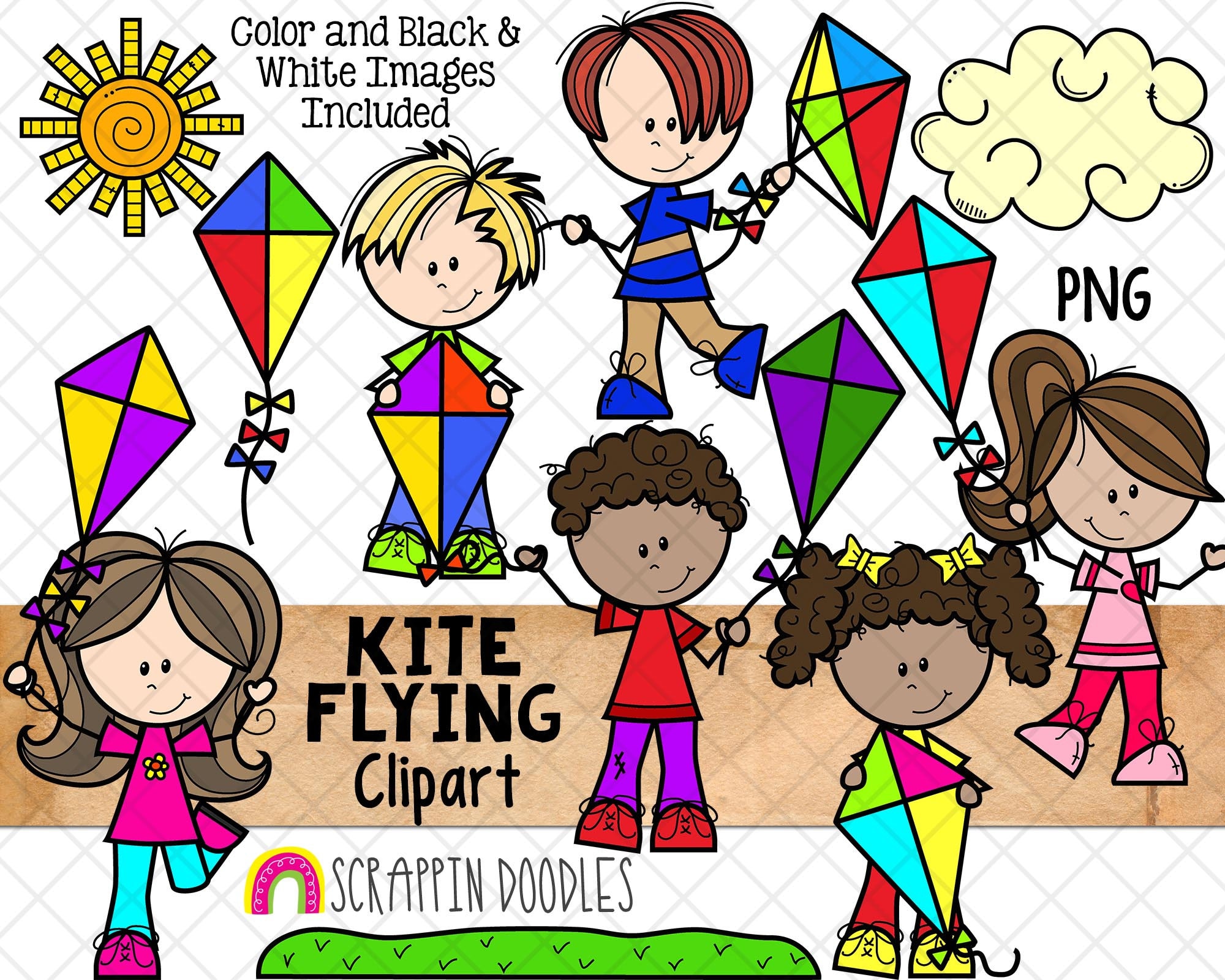 Kite Flying Clipart Kids Flying Kites Clip Art Cloud Sun Summer ...