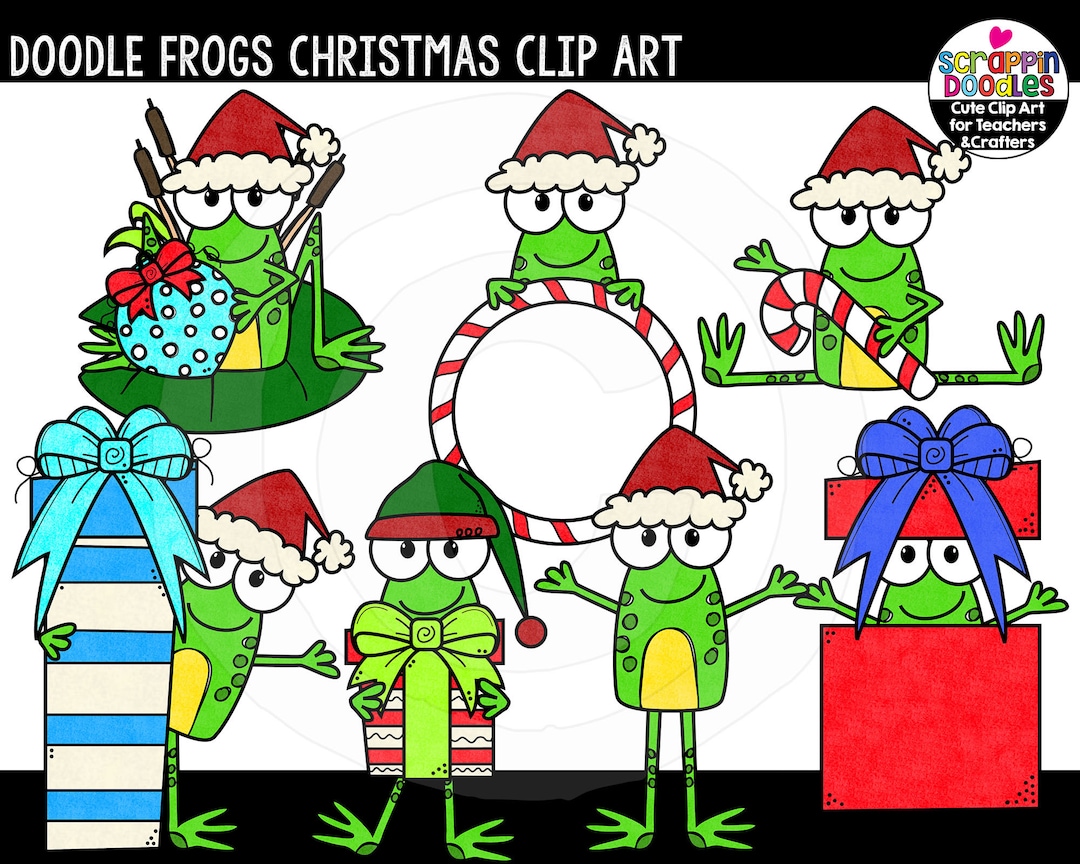 Doodle Frogs Christmas Clip Art - Cute Commercial Use Christmas Themed ...