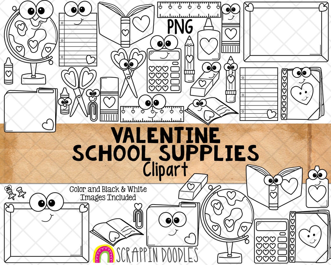 School Supplies Clipart - Valentine's Day Clip Art - Commercial Use ...