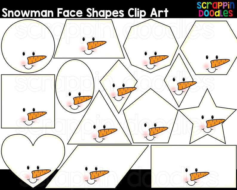 Snowman Face Shapes Clip Art - Cute Commercial Use 2D Shape Clipart ...