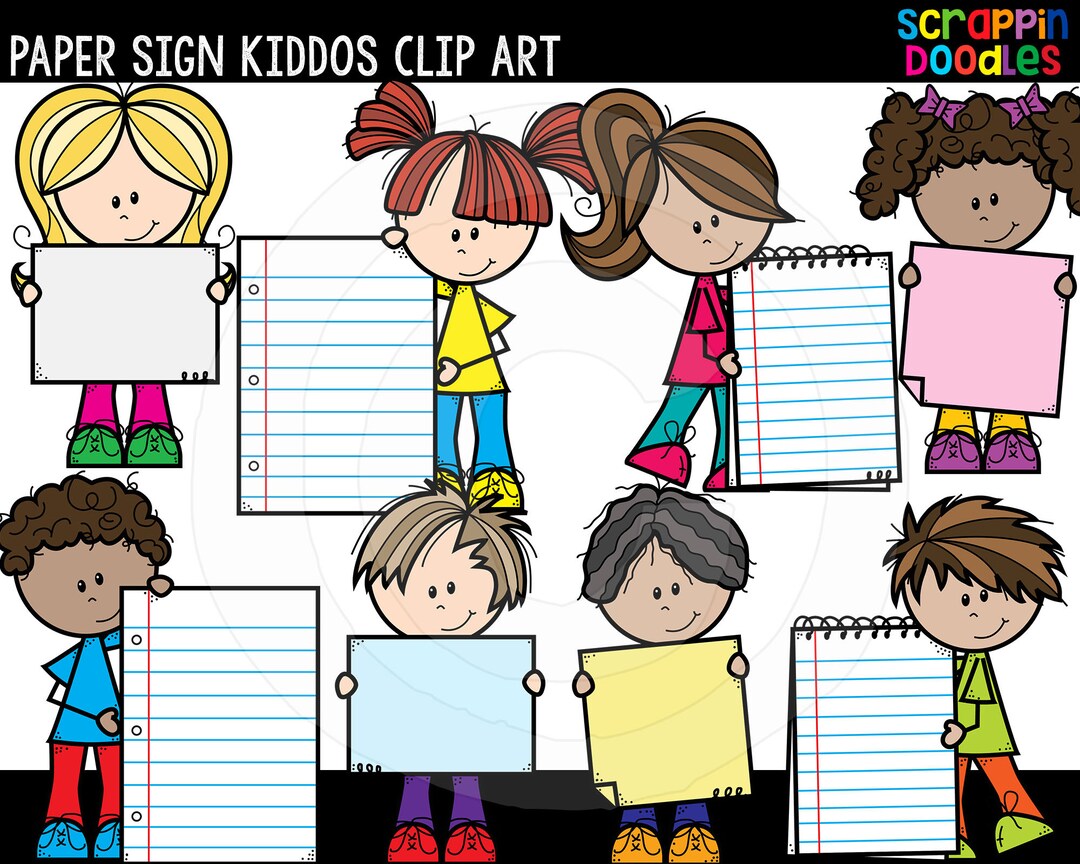 Paper Sign Kiddos Clip Art - Cute Commercial Use Kids Holding Paper ...