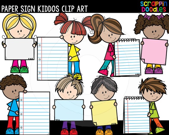 Paper Sign Kiddos Clip Art Cute Commercial Use Kids Holding | Etsy