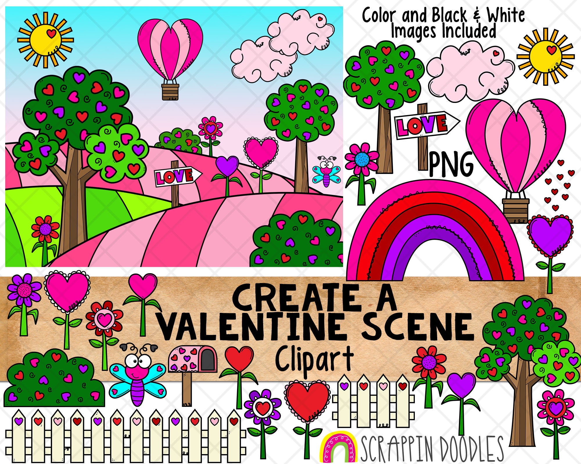 Valentine Scene Clip Art Scene Creator Valentine - Etsy
