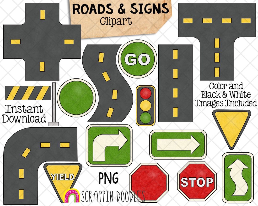 Roads and Signs Clipart - Road Pieces - Create A Road Scene - Traffic ...