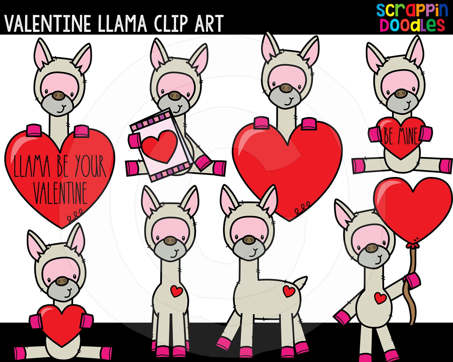 Valentine Llama Clip Art - Cute Commercial Use Valentine Llama Clipart ...