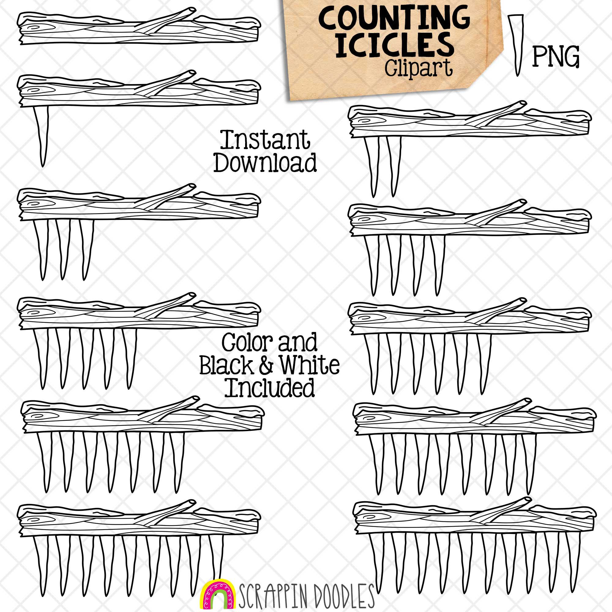 Counting Icicles Clipart - Winter Tree Branch Icicle Counting ...