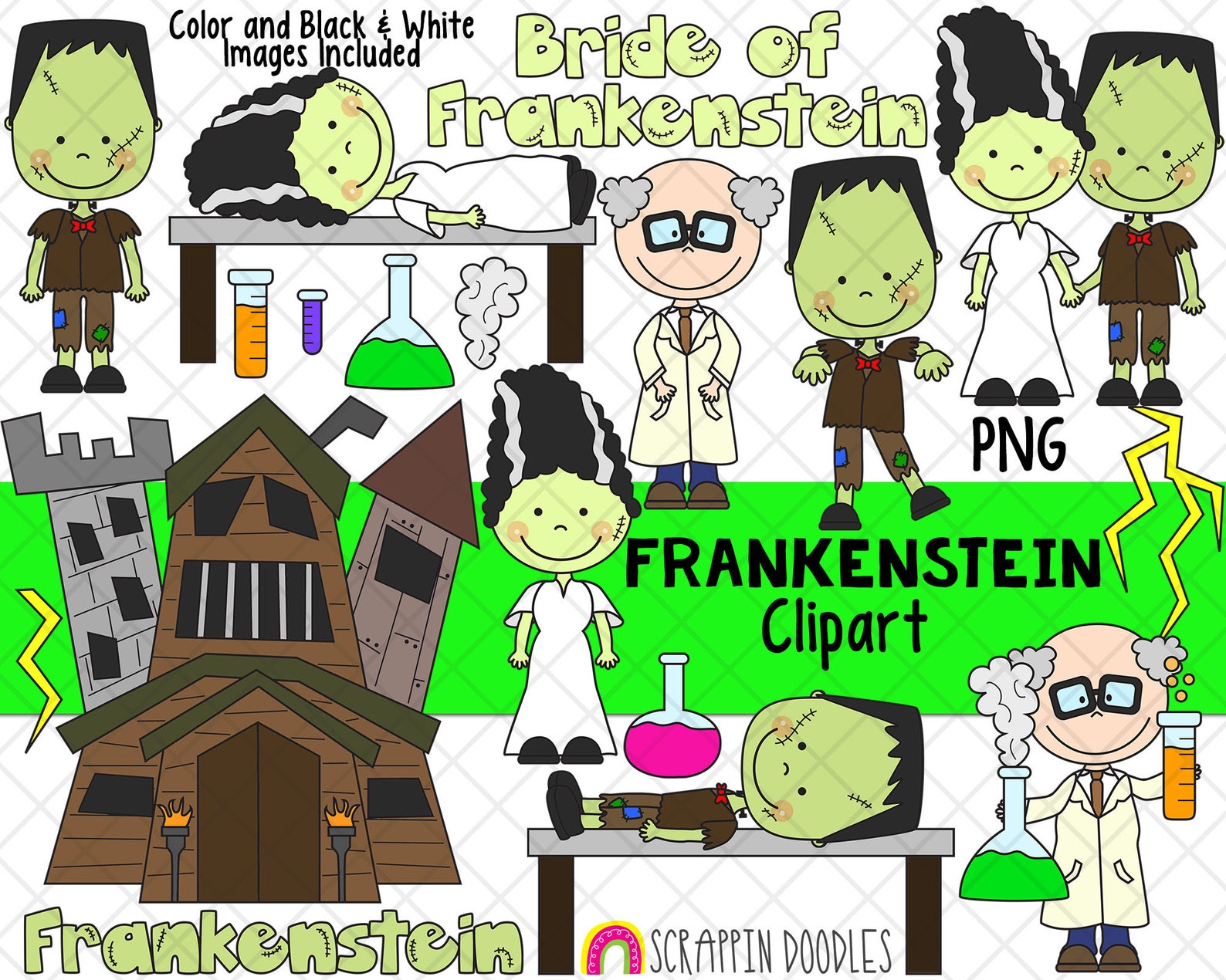 Frankenstein Clip Art Bride of Frankenstein Mr & Mrs - Etsy Canada