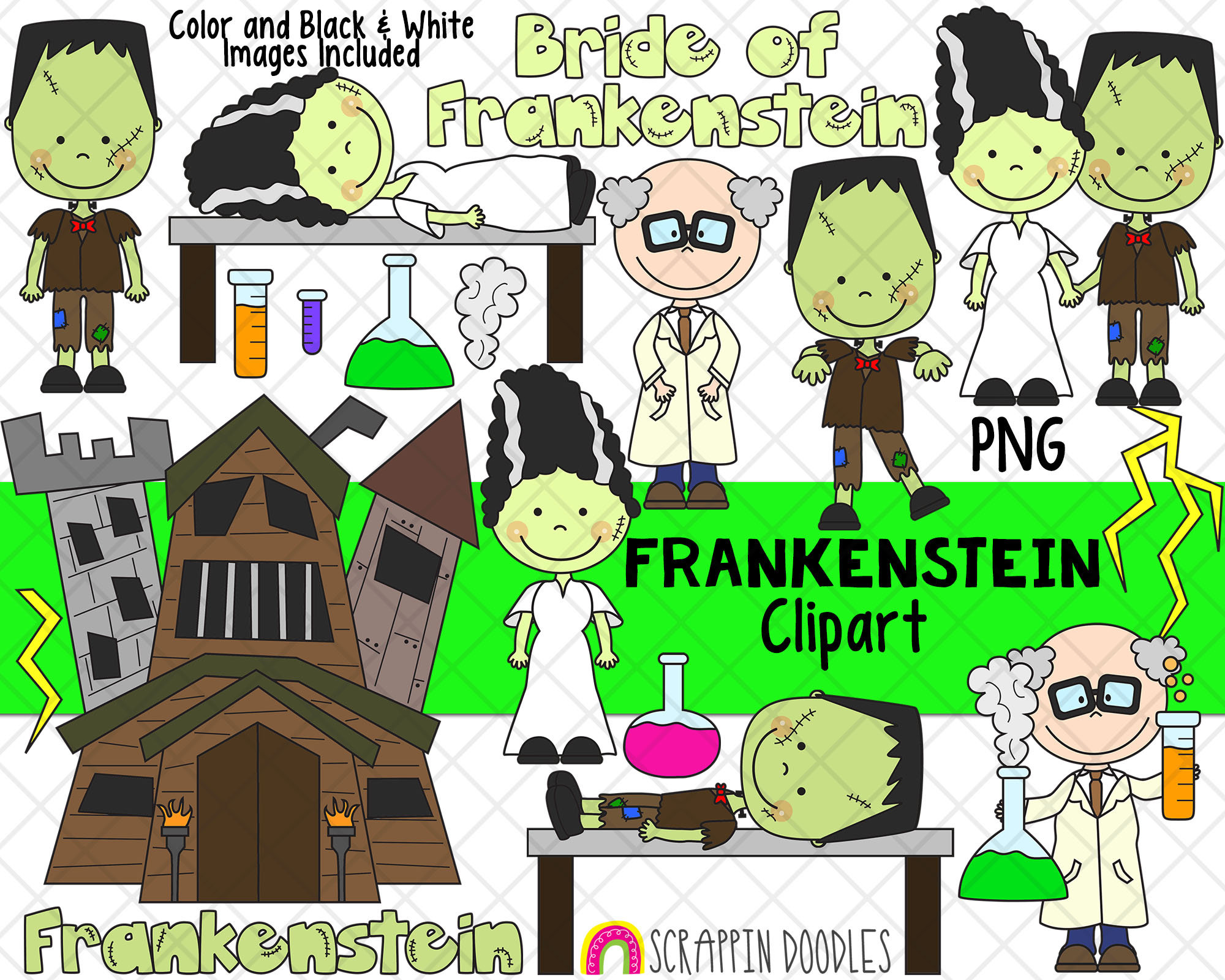 Frankenstein Clip Art Bride of Frankenstein Mr & Mrs - Etsy