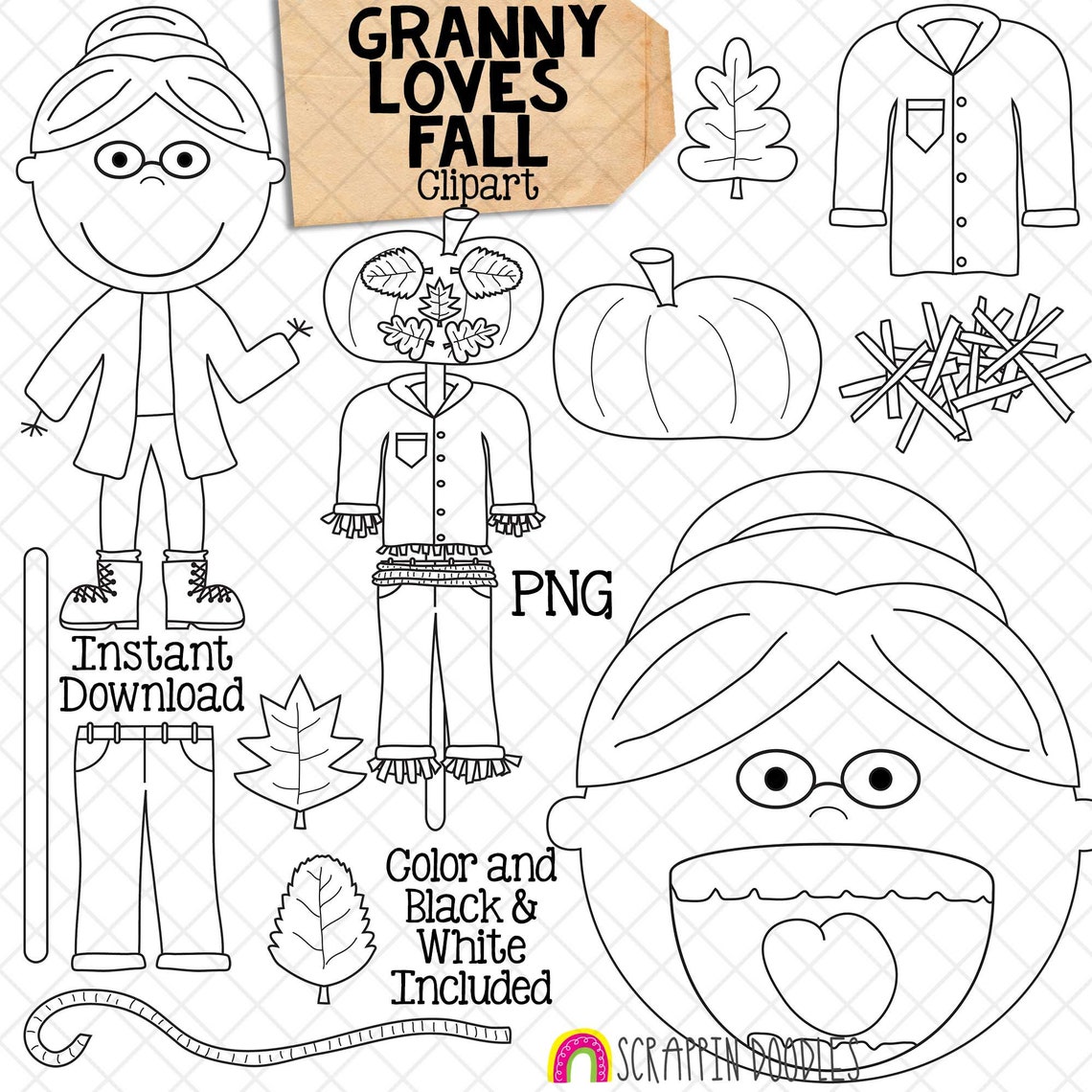 Old Lady Swallowed Some Leaves Clip Art Granny Loves Fall Graphics ...