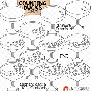 Counting Ducks in A Bird Bath Clipart - Spring Duckling Counting ...