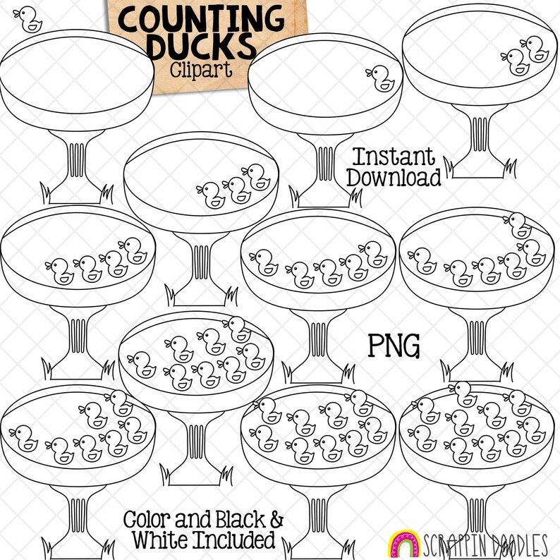 Counting Ducks in A Bird Bath Clipart Spring Duckling Counting Seasonal ...