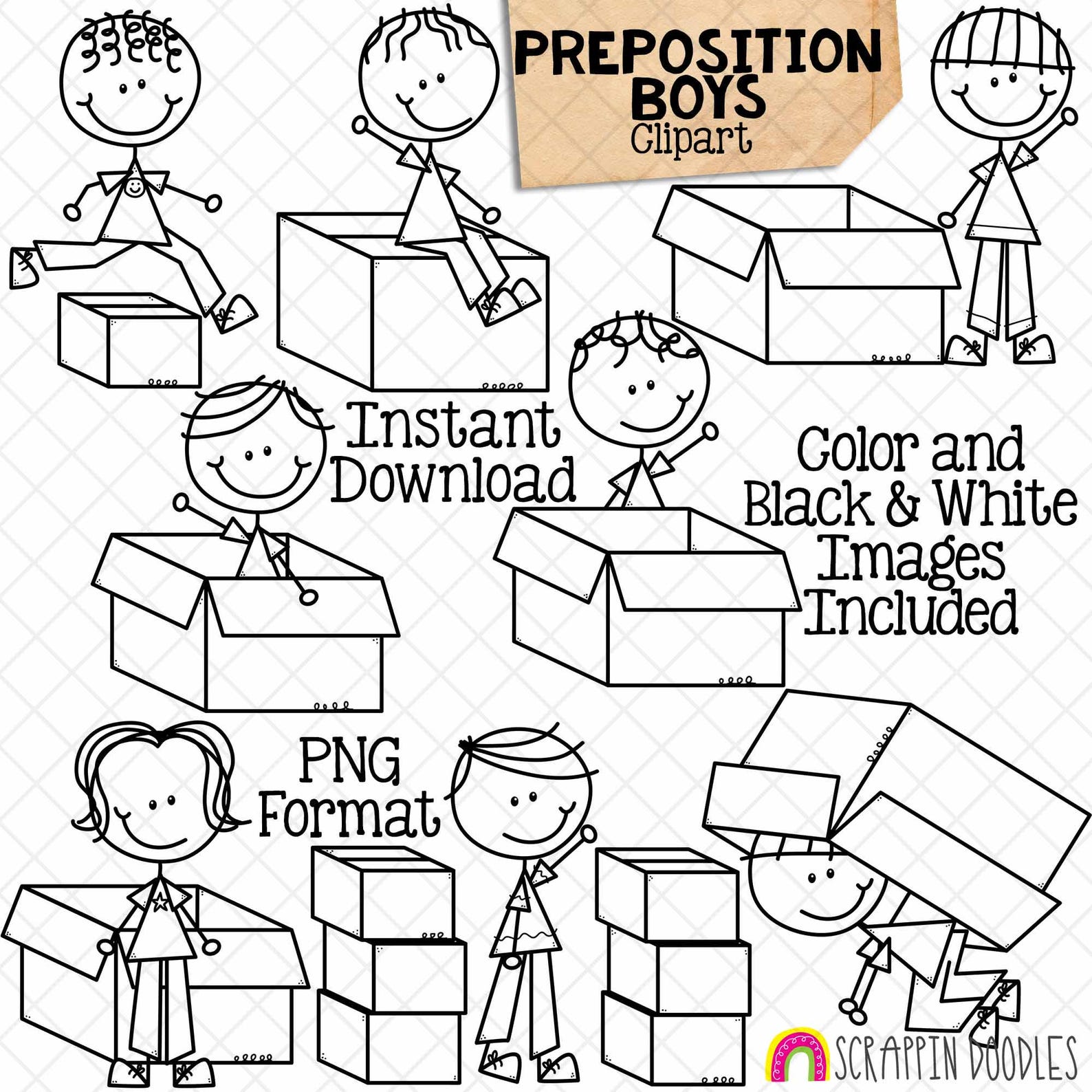 Preposition Clipart - Doodle Boys Clip Art - Positional Words - Kids in ...