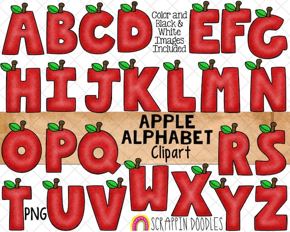 Apple Alphabet Clipart Apple Letters Clip Art Numbers - Etsy
