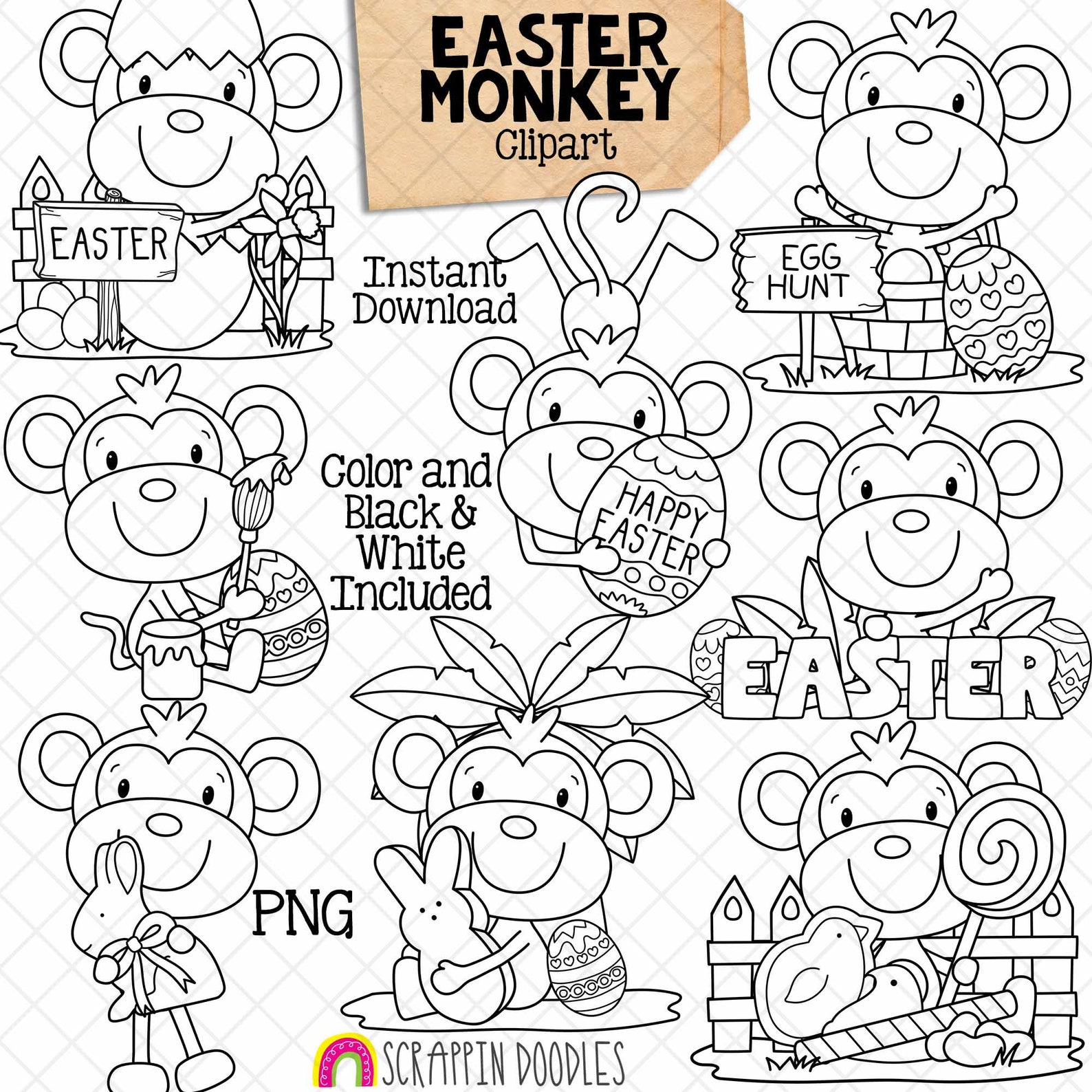 Easter Monkey Clip Art - Jungle Animals - Monkeys With Easter Eggs ...