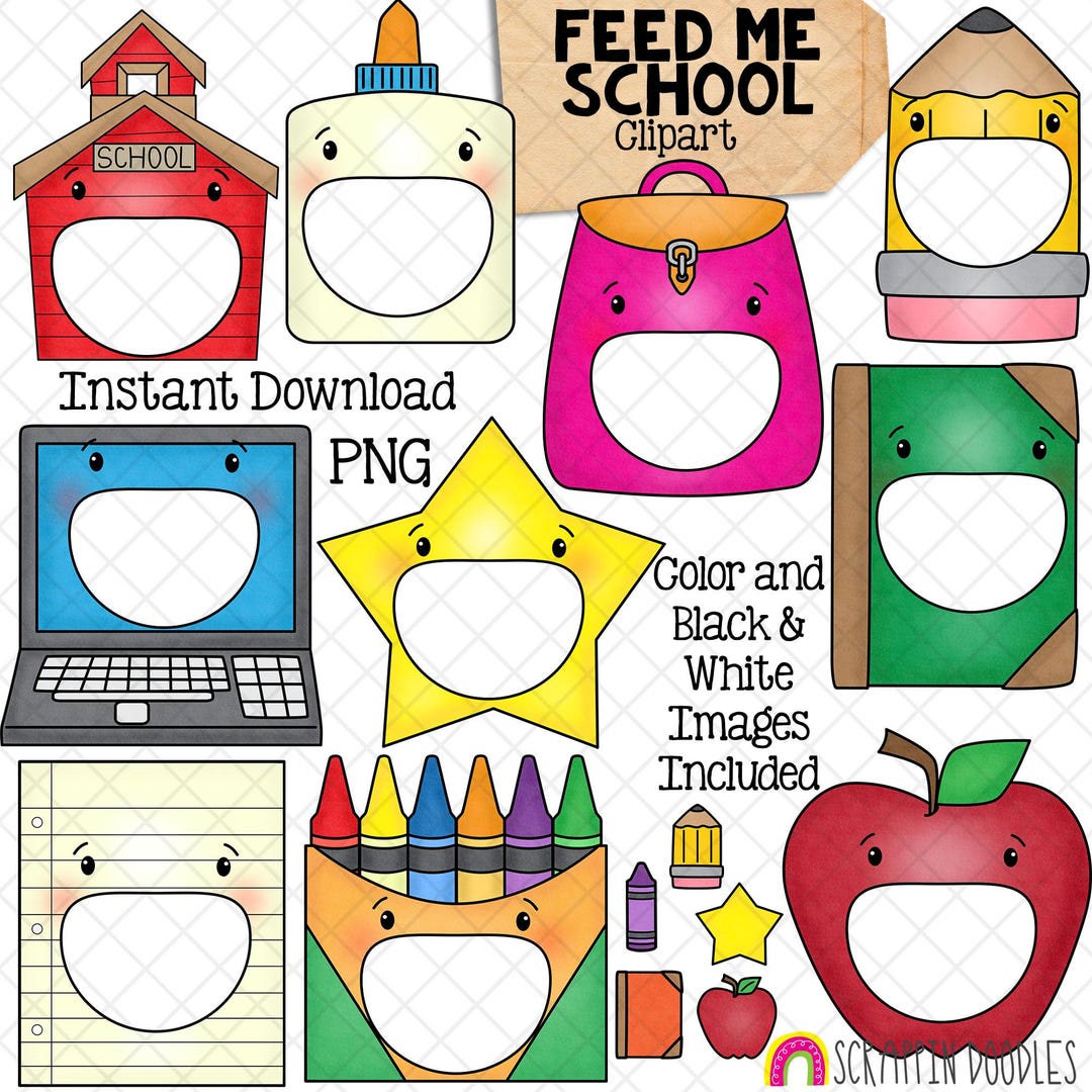 Feed Me School Clipart - Feeding Open Mouth School Supplies - Pencil ...