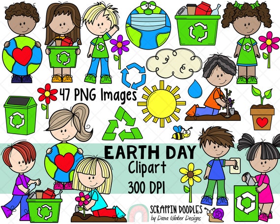 Earth Day Clipart Cute Commercial Use Earth Day Kids Clip | Etsy