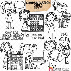 Communication Girls Clip Art - Doodle Kids Stick Figure Graphics ...