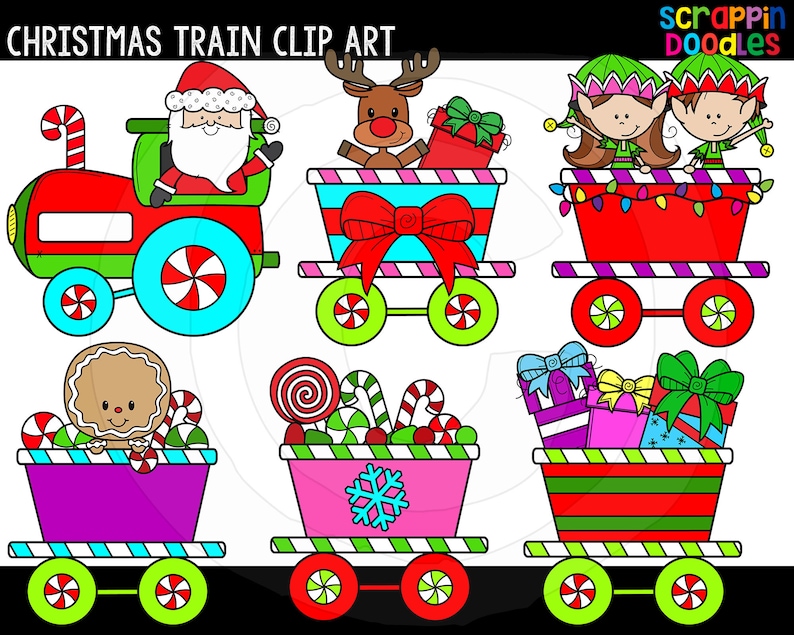 Christmas Train Clip Art Cute Commercial Use Christmas Train Clipart ...