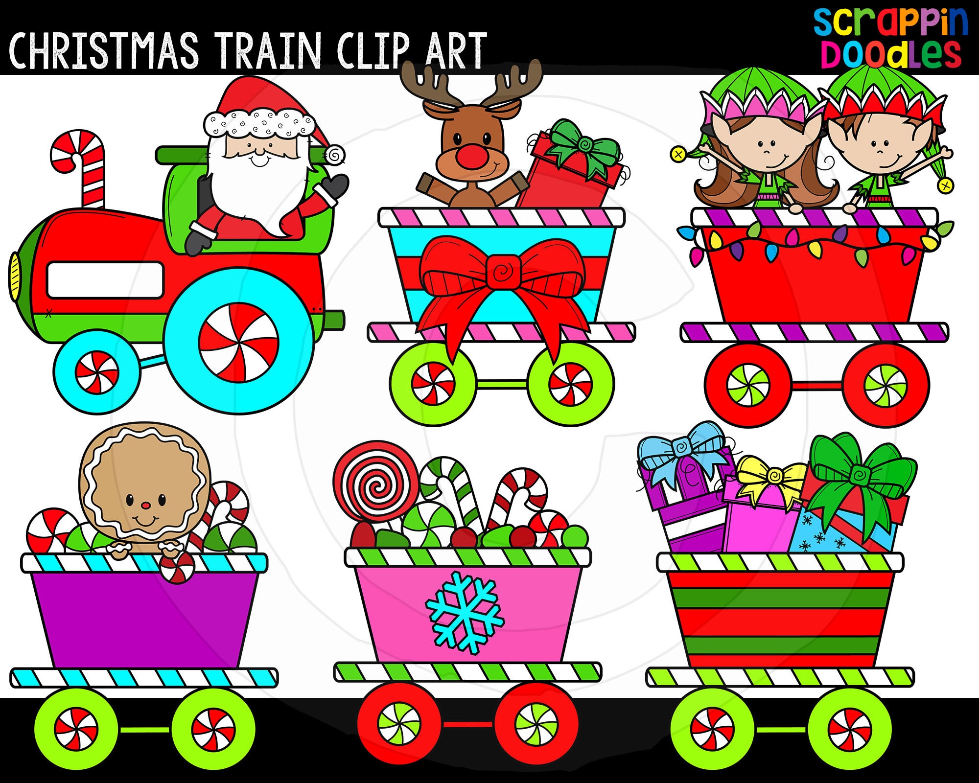 Christmas Train Clip Art Cute Commercial Use Christmas Train Clipart ...