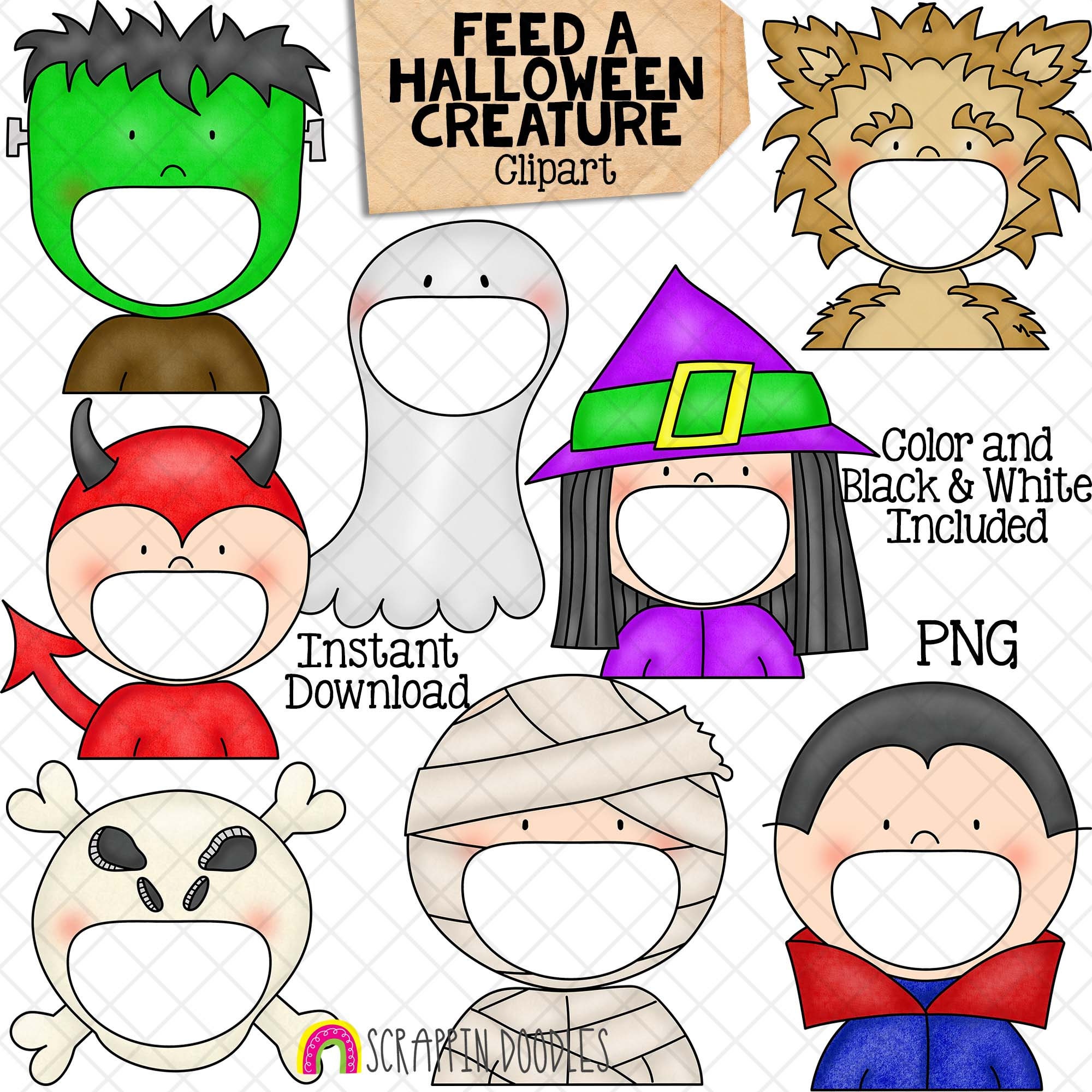 Feed A Halloween Creature Clipart Feeding Open Mouth Frankenstein Ghost ...