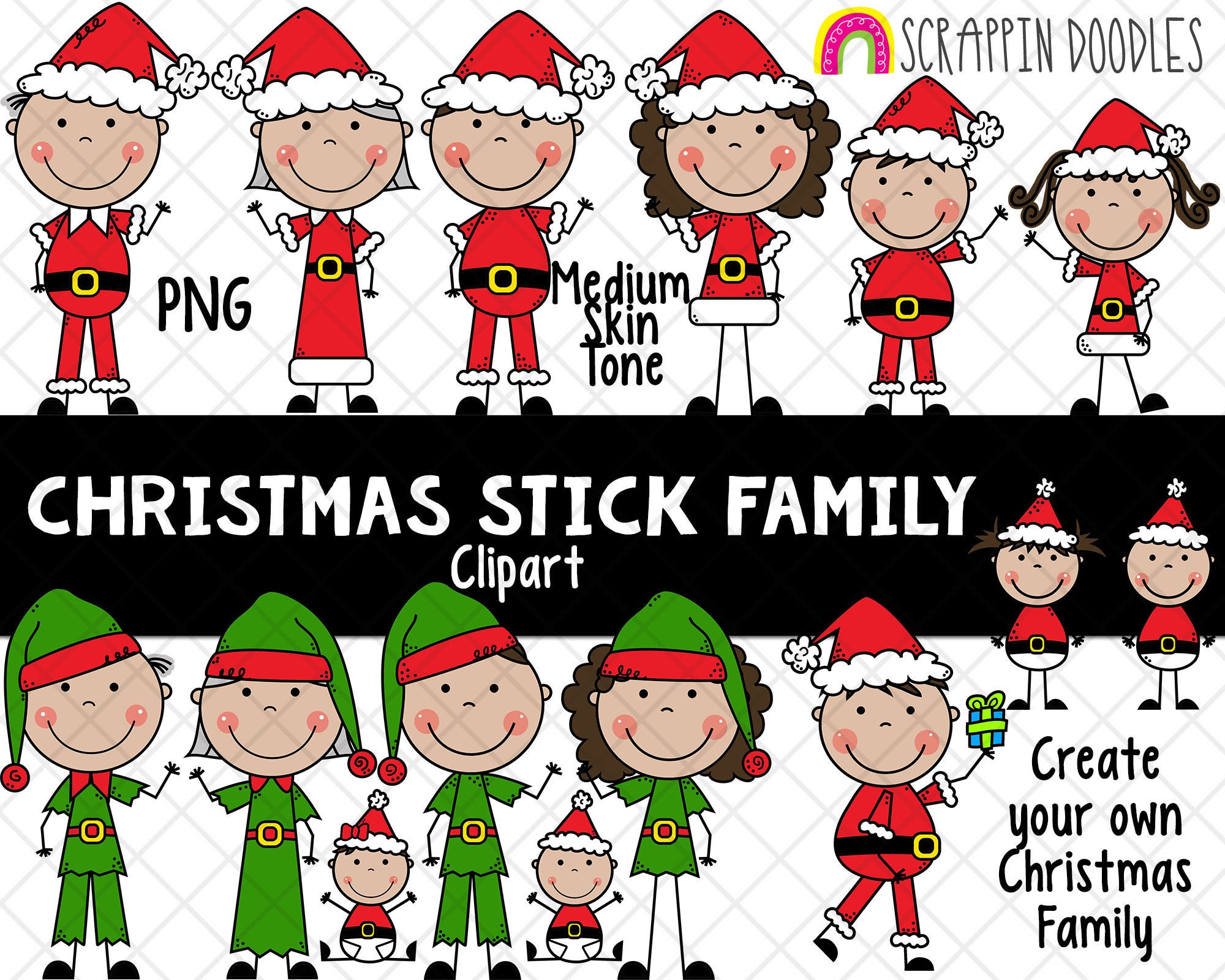 Christmas Stick Family Clip Art Various Hair Colors Stick - Etsy