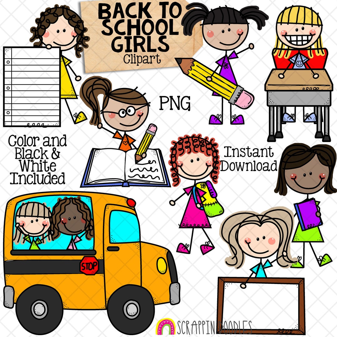 Back to School Clipart - Doodle Girls - School Bus - Student Classroom ...