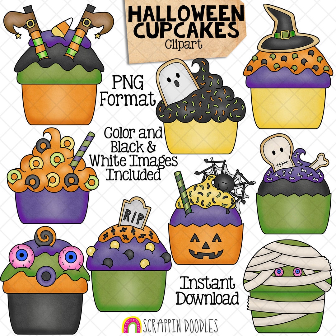 Halloween Cupcakes Clipart - Mummy Cakes - Witch - Spooky - Graveyard ...