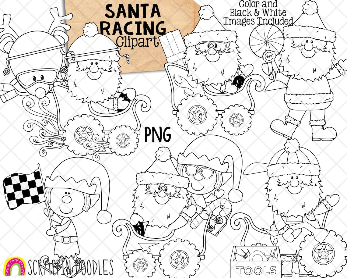 Santa Claus Racing Clipart Christmas Race Cars Clip Art Reindeer Racer ...