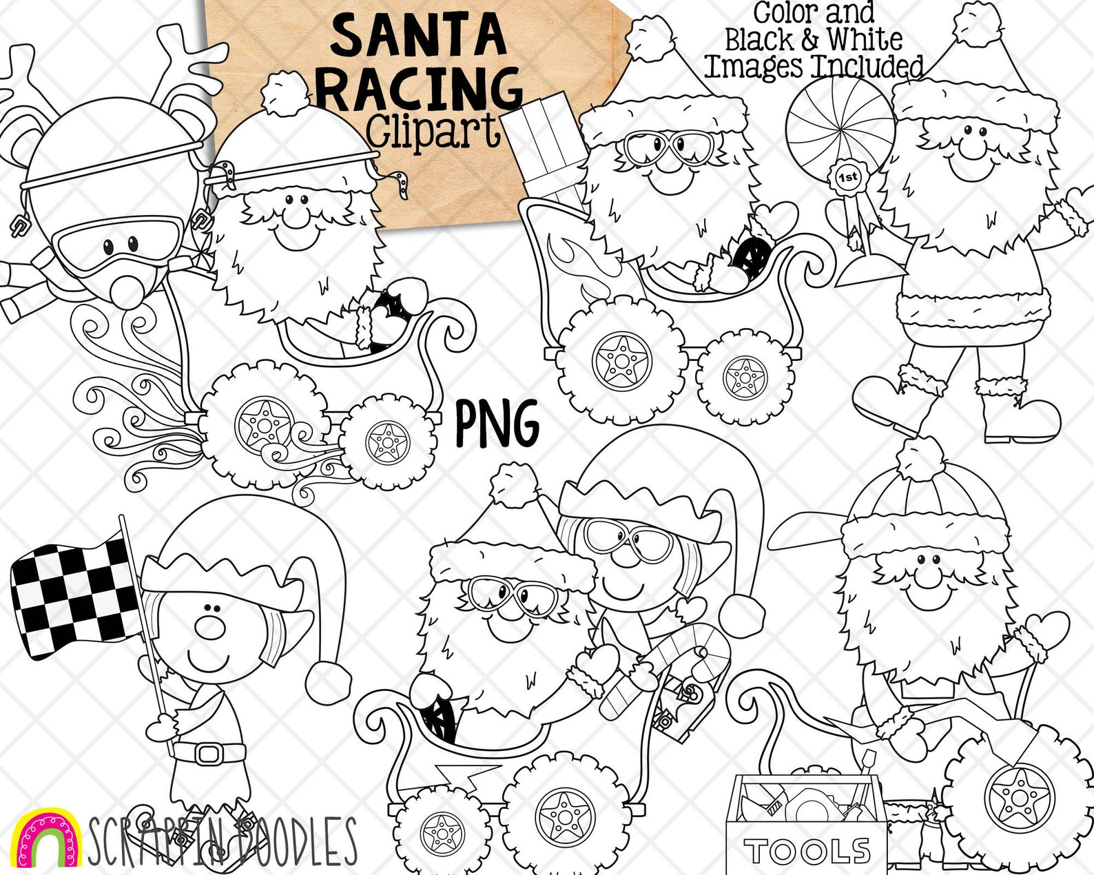 Santa Claus Racing Clipart - Christmas Race Cars Clip Art - Reindeer ...