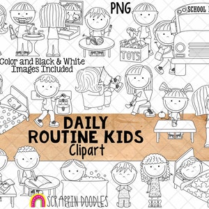 Daily Routine Kids Clipart - Kids Doing Chores Clipart - Commercial Use ...