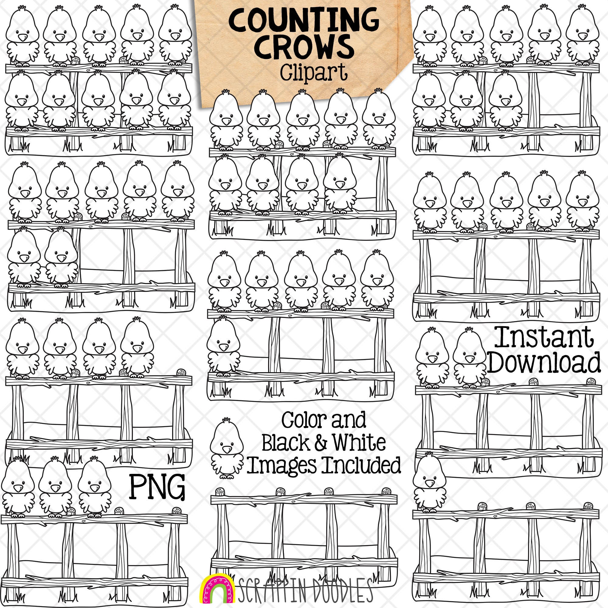 Counting Crows Clipart - Autumn Crow on Fence Counting - Seasonal Math ...