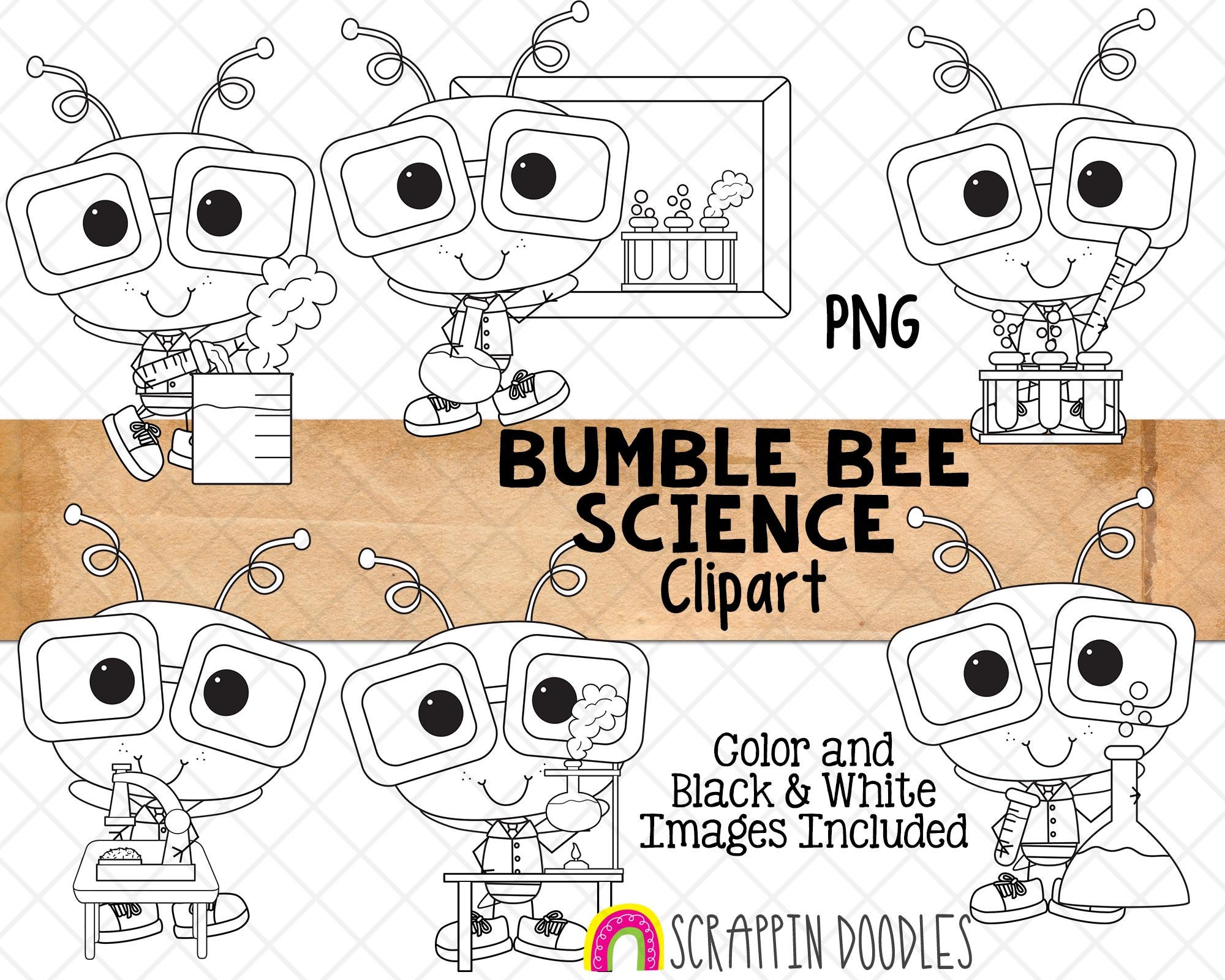 Bumble Bee Science Clipart - Commercial Use - Sublimation - Hand Drawn ...