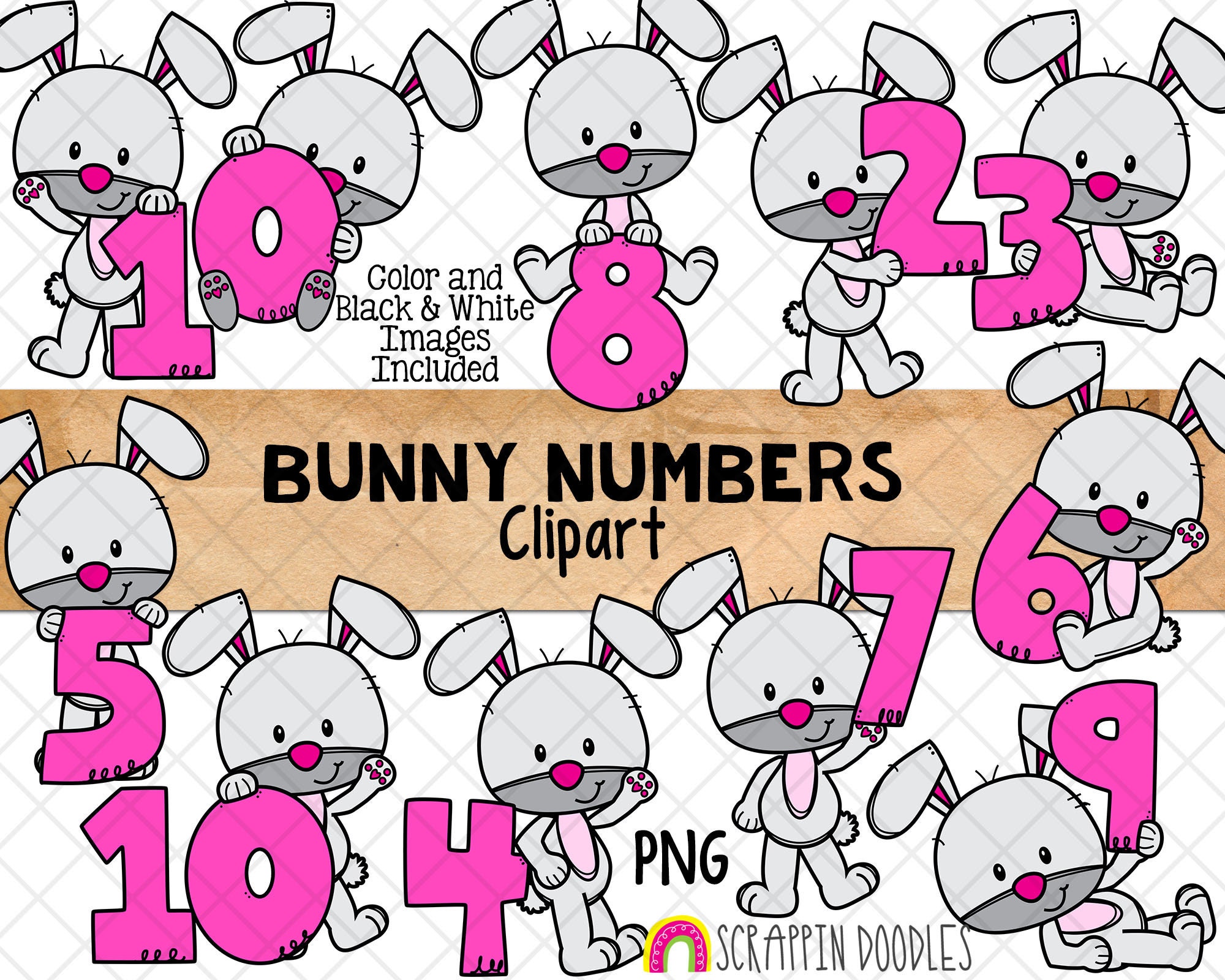 Bunny Rabbit Number Clip Art Commercial Use Easter Rabbits Holding Pink ...