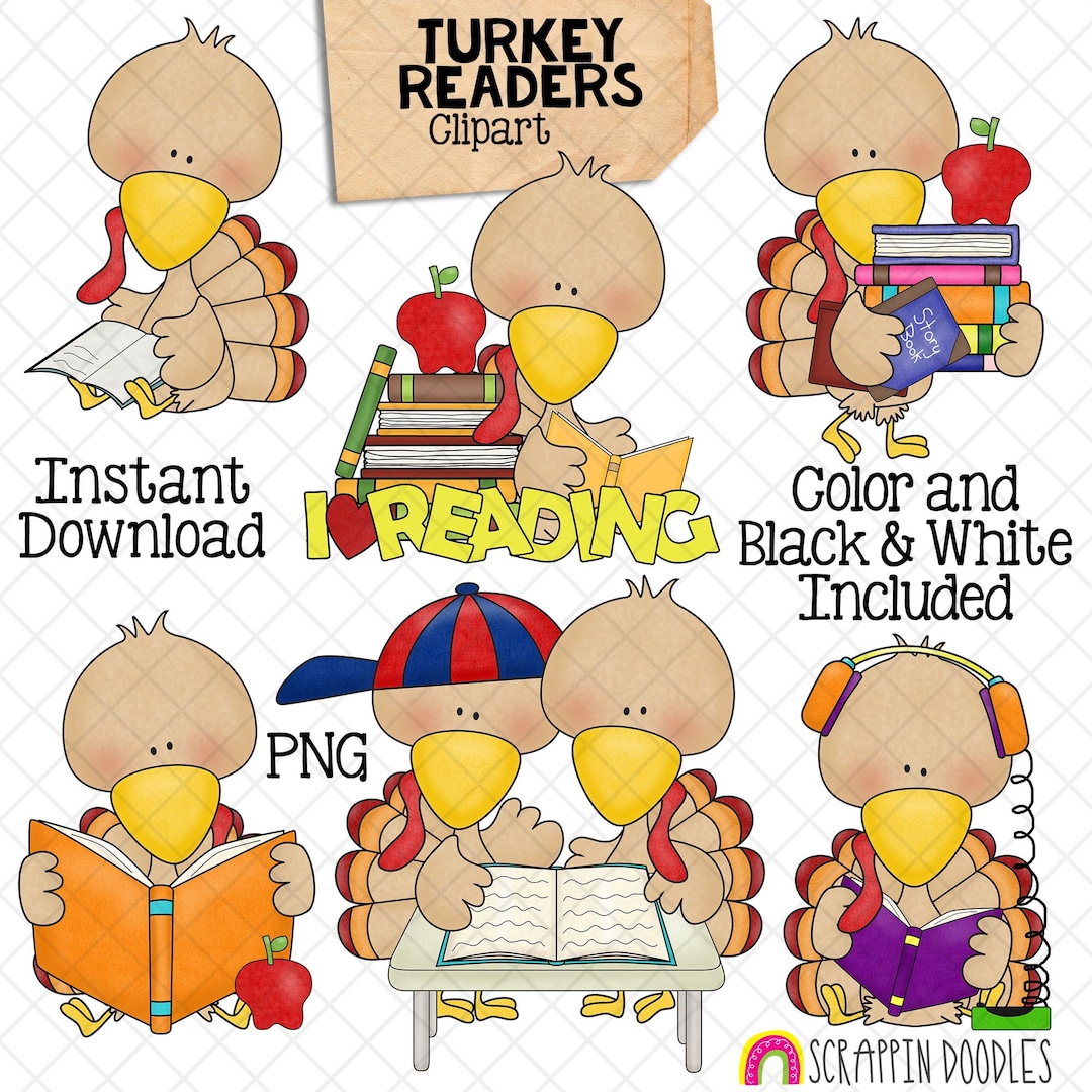 Turkey Clipart - Reading Turkeys Clip Art - Cute School Turkeys ...