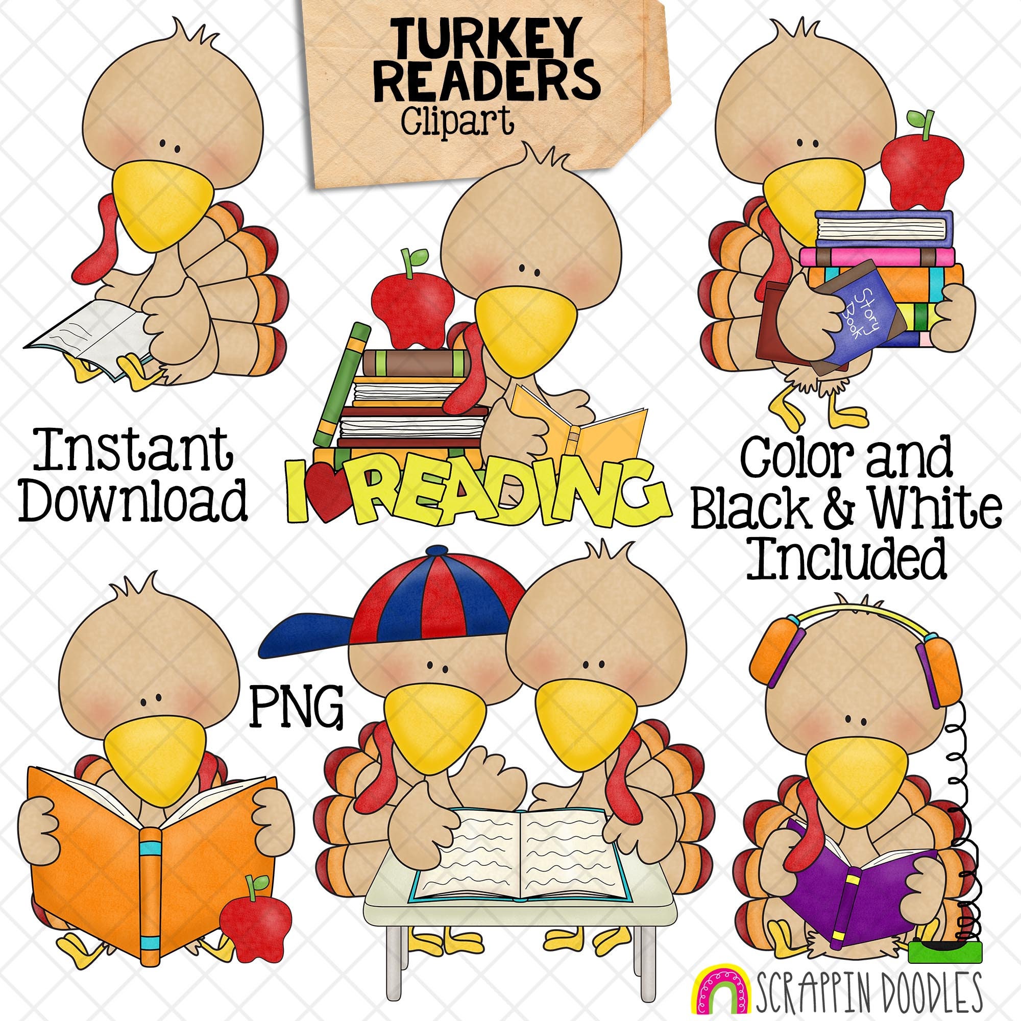 Turkey Clipart Reading Turkeys Clip Art Cute School Turkeys Graphics ...