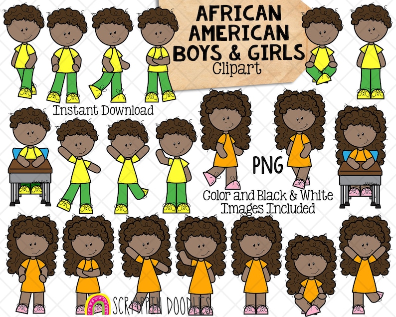 African American Boys and Girls Kids Clipart Multi Cultural Children ...